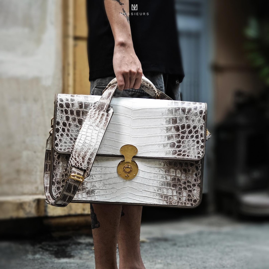 Engraved White Himalaya Leather Briefcase: Alligator Men's Bag - Etsy