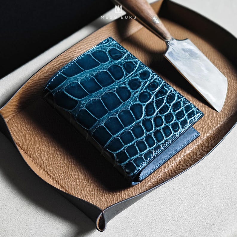 Blue Alligator Leather Wallet - Personalized Bifold Wallet - Etsy