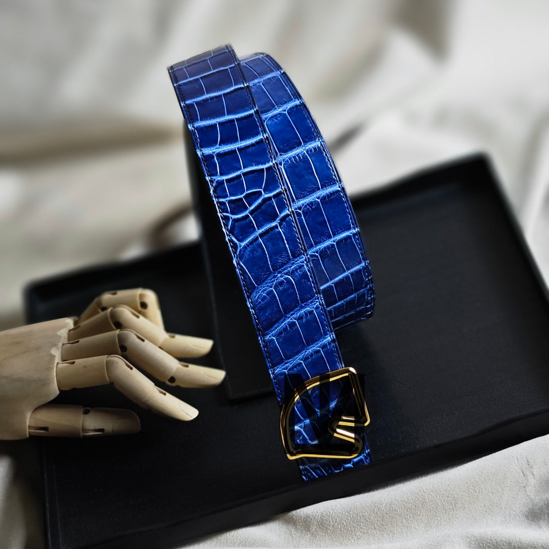 Men's Blue Alligator Leather Belt, Handmade Leather Belt, Classic Belt ...