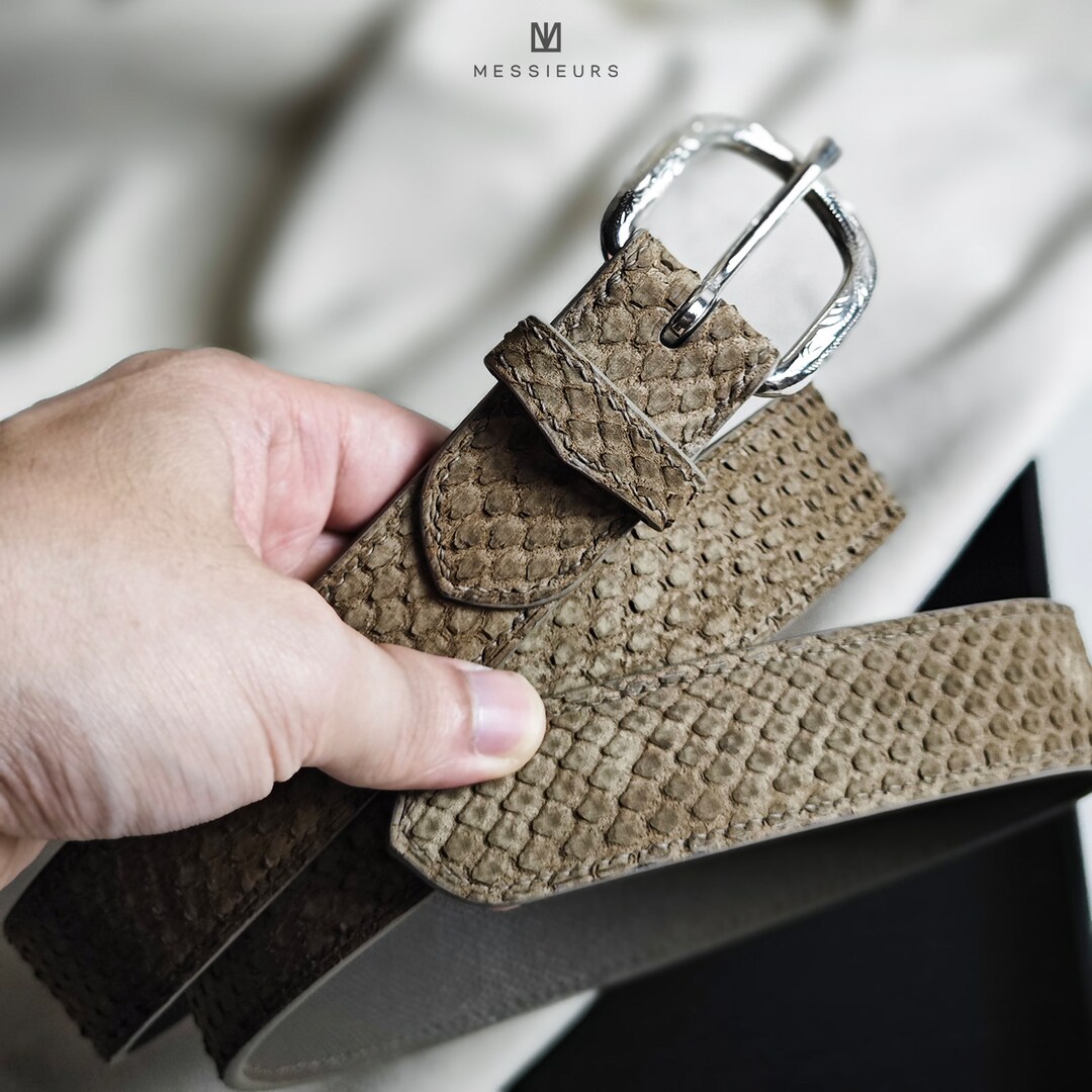 Men's Python Leather Belt, Handmade Leather Belt, Classic Belt for Men ...