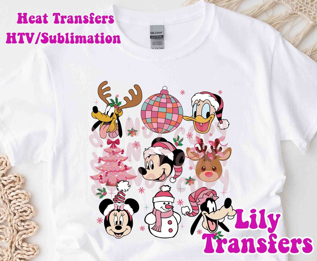 Pink Christmas Mickey and Friends Image Transfers, Christmas Iron on ...