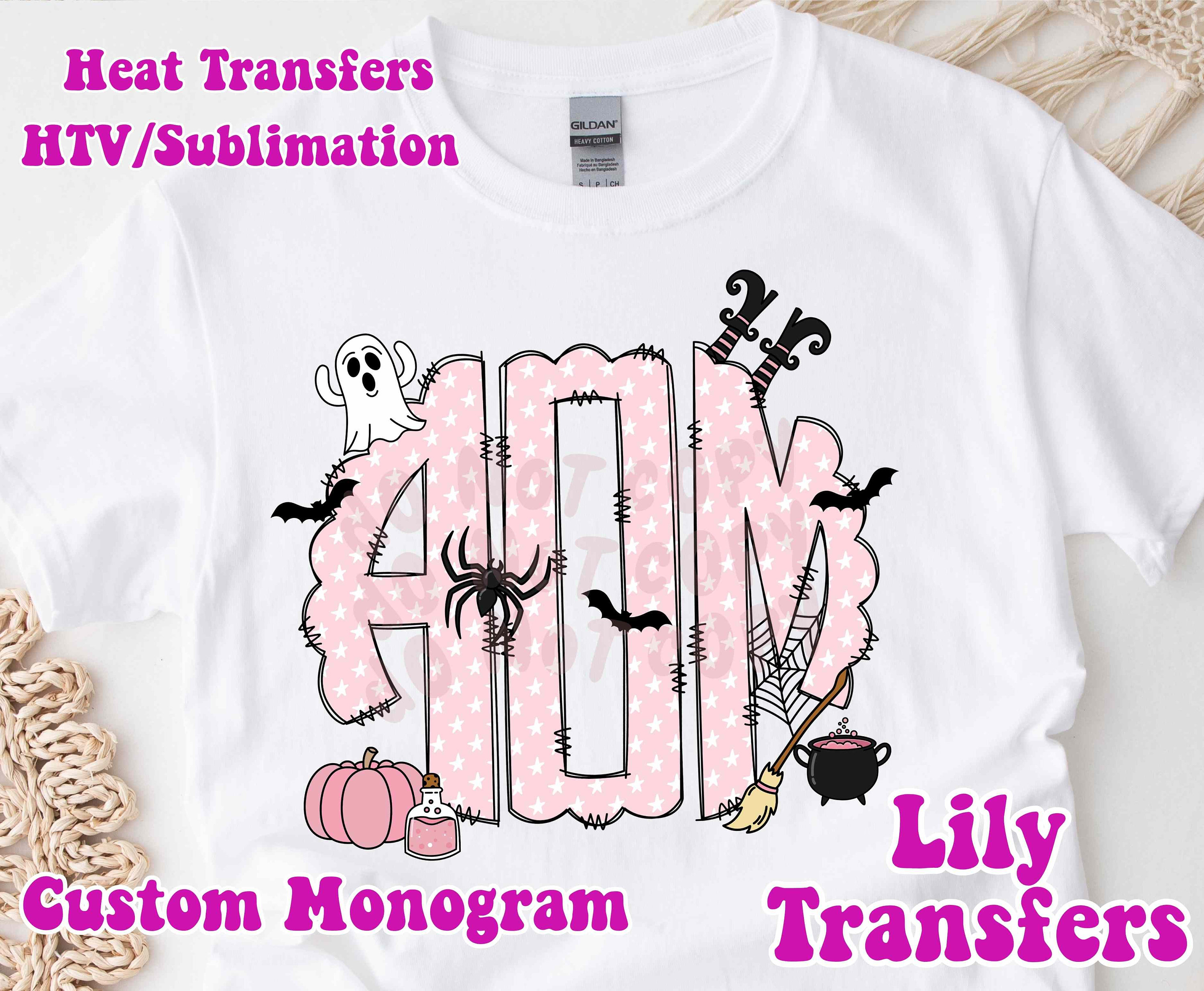 Custom Pink Halloween Monogram Image Transfer Custom Monogram - Etsy