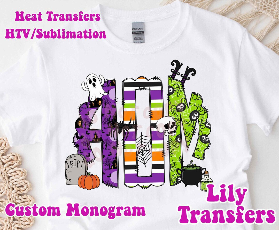 Custom Halloween Monogram Image Transfer, Custom Monogram Sublimation ...