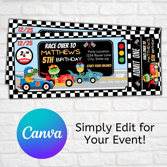 Race Car Birthday Invitation Racer Birthday Theme Digital - Etsy