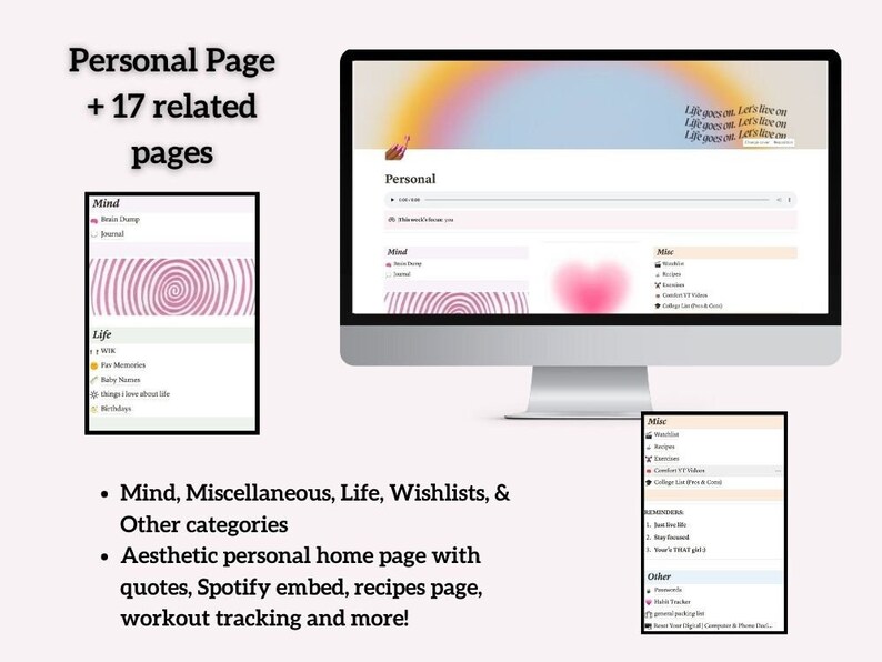 2023 Notion Template Life Planner All In One School Personal And Goals Organizer Customizable