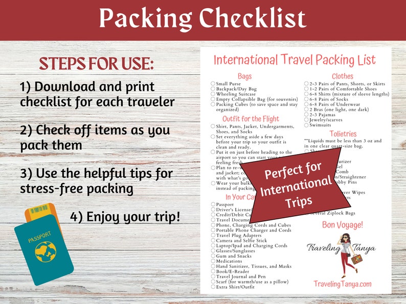 Packing Checklist & Tips for International Travel - Vacation Checklist ...
