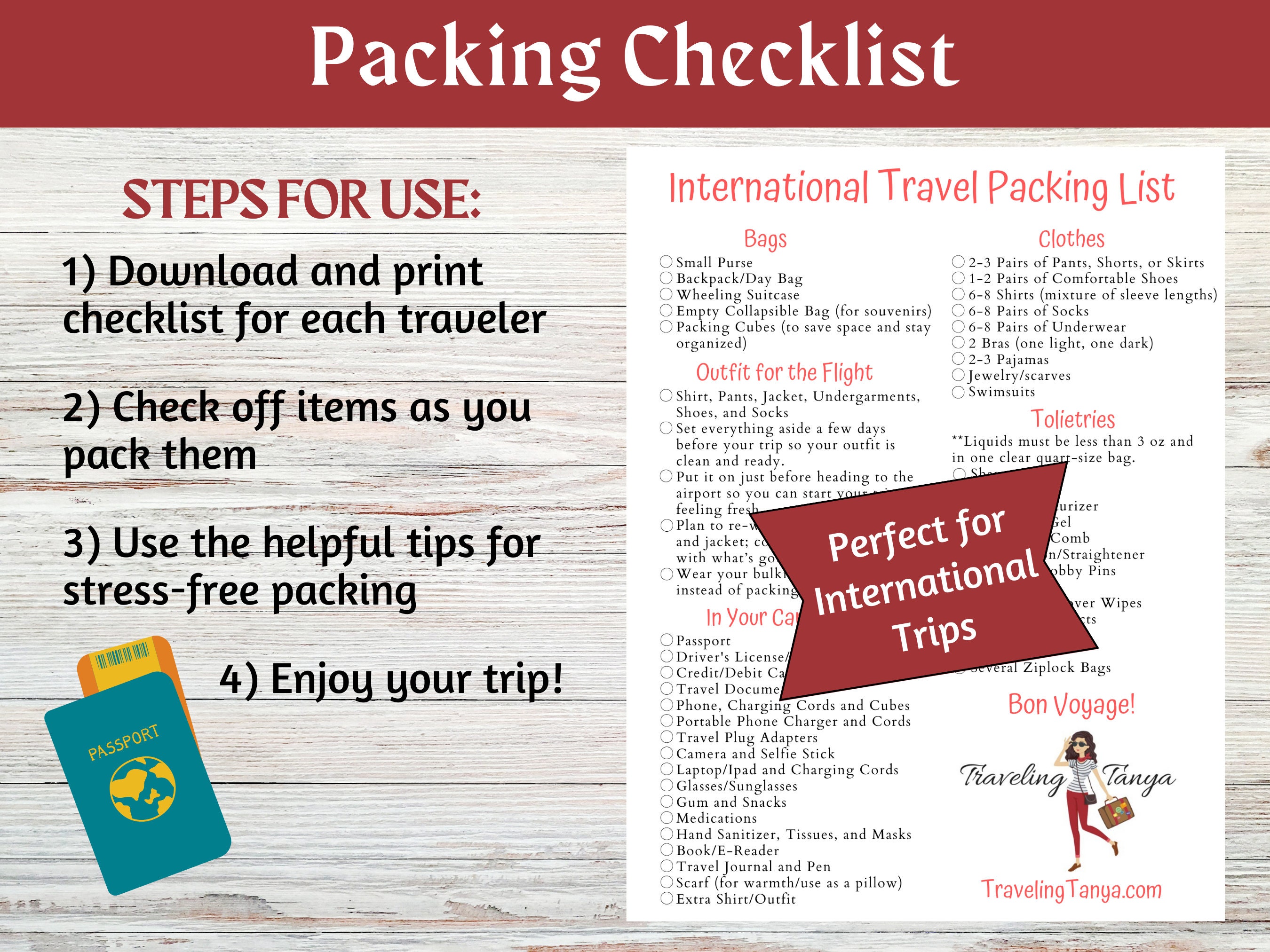 Packing Checklist & Tips for International Travel - Vacation Checklist ...