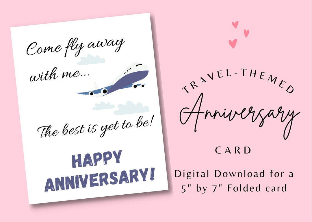Travel Themed Anniversary Card - 5 by 7 Card - Fits A7 Envelope - Card ...