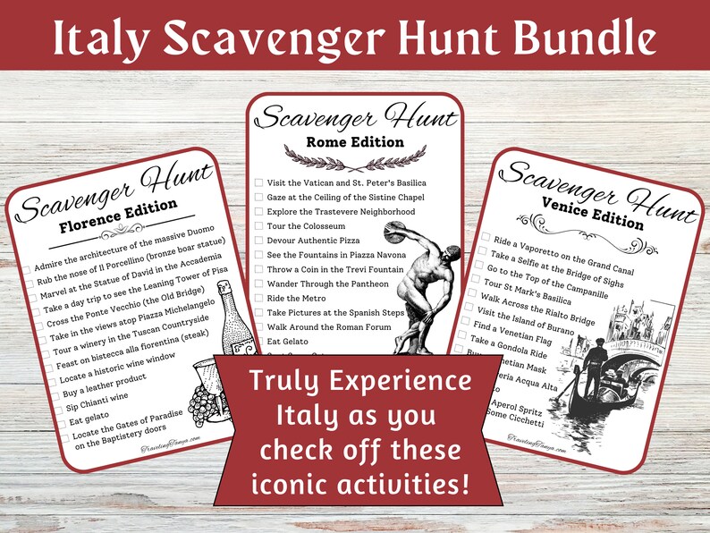 Italy Scavenger Hunt Bundle - 3 Scavenger Hunts - Rome, Florence ...