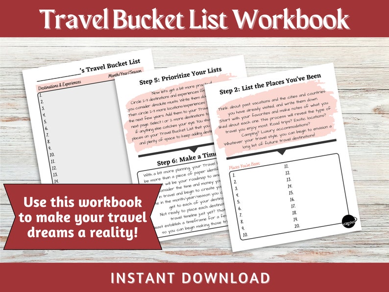 Travel Bucket List Workbook - Digital Download - Printable - Receive ...