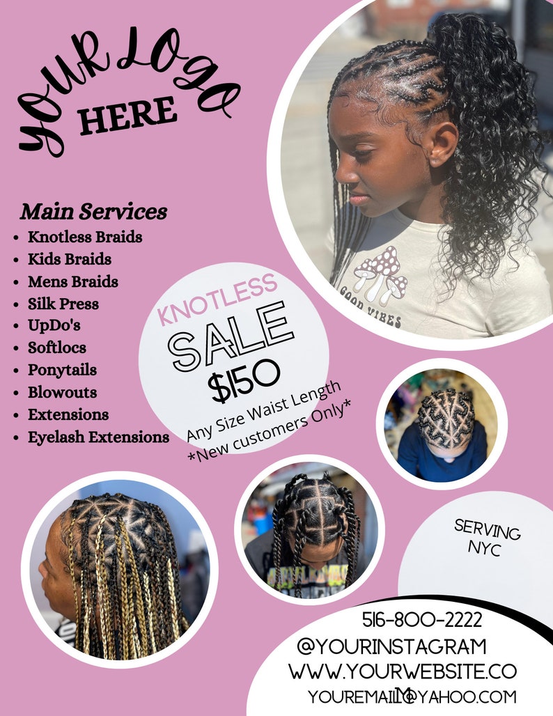 Fully Editable Braid Flyer Hair Flyer Postcard Print Size - Etsy