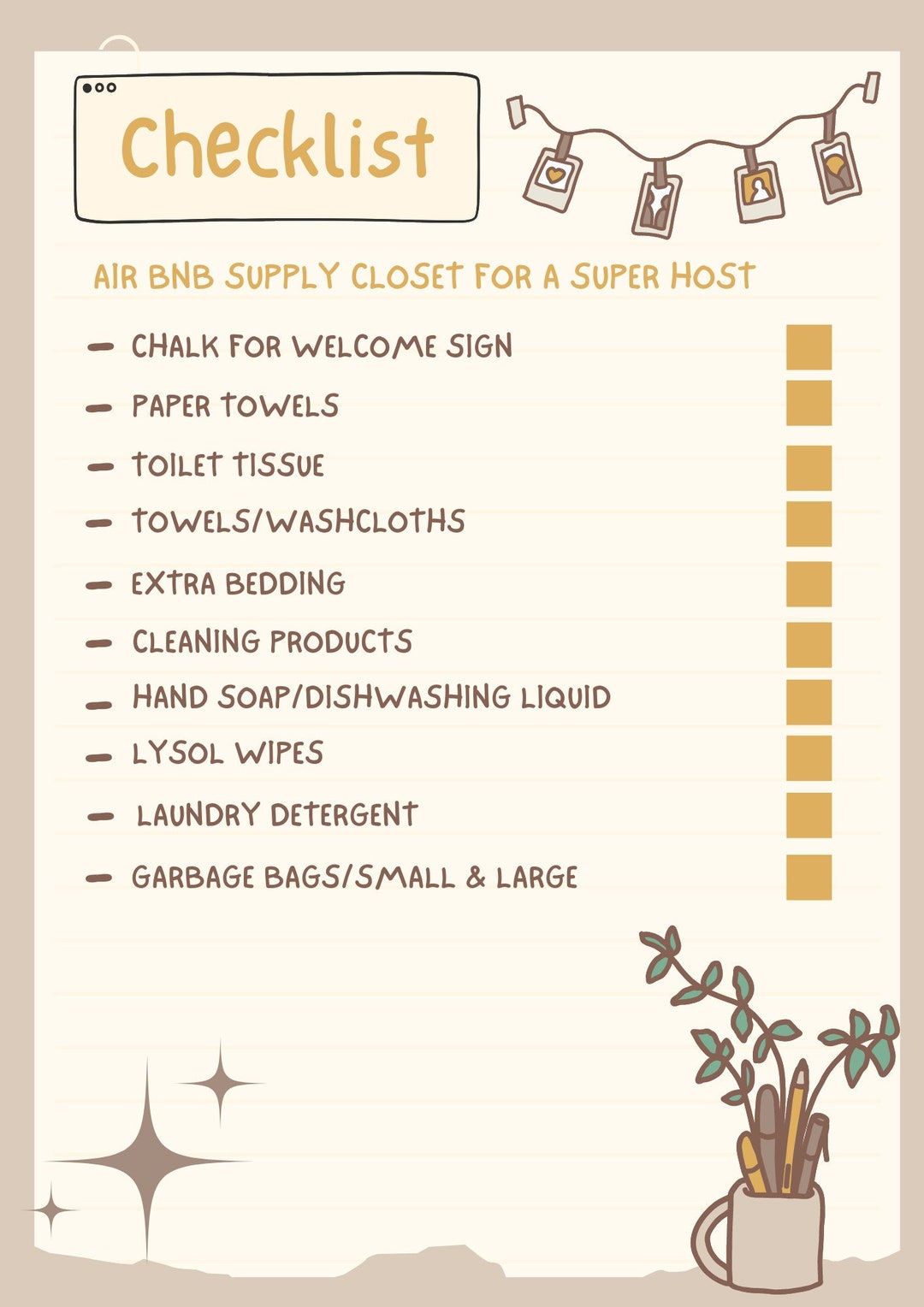 Editable Air BNB Host Supply Closet Checklist (digital Download) - Etsy