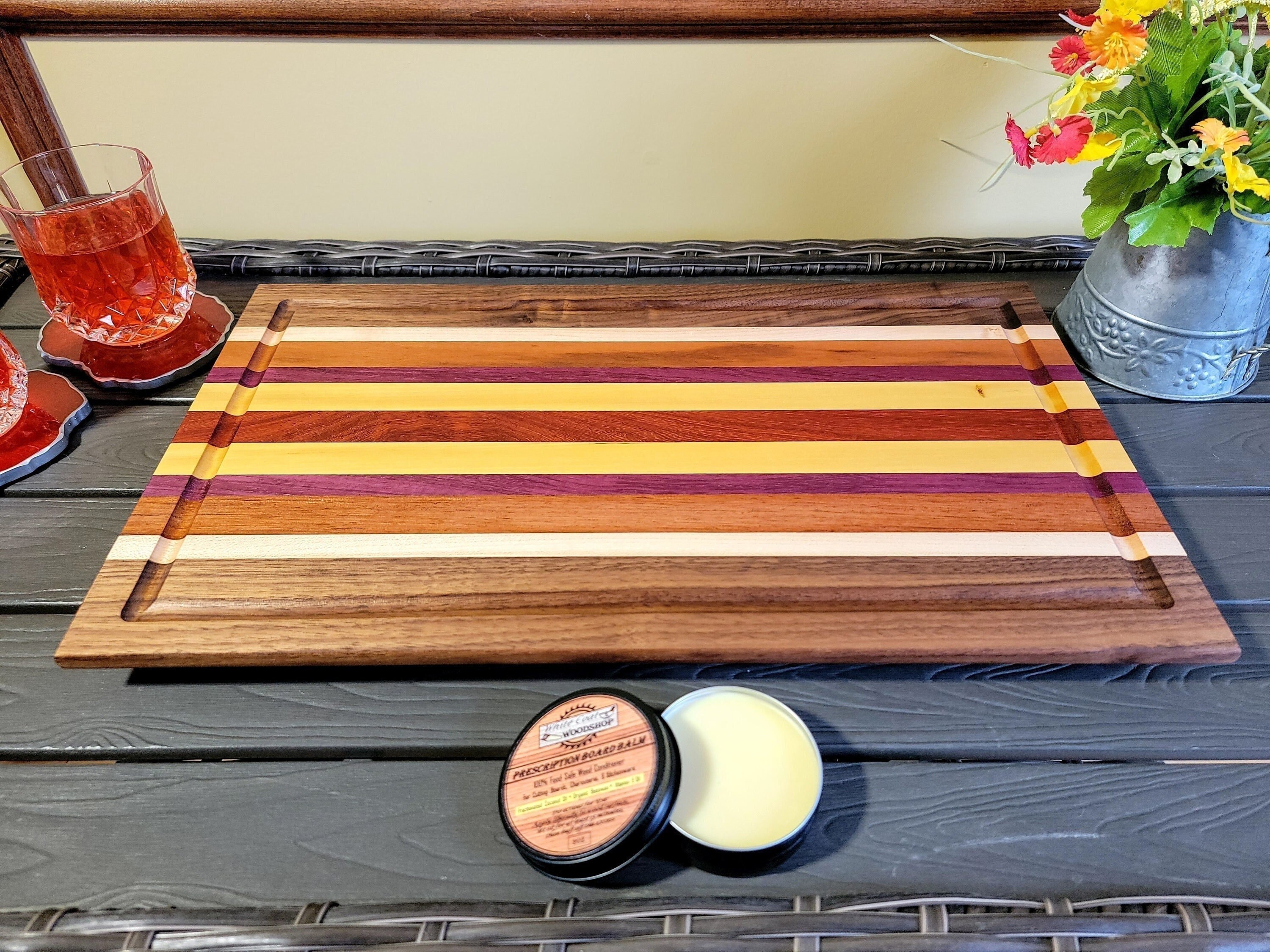 Large Edge Grain Exotic Wood Cutting Board Juice Groove, Rubber Feet ...
