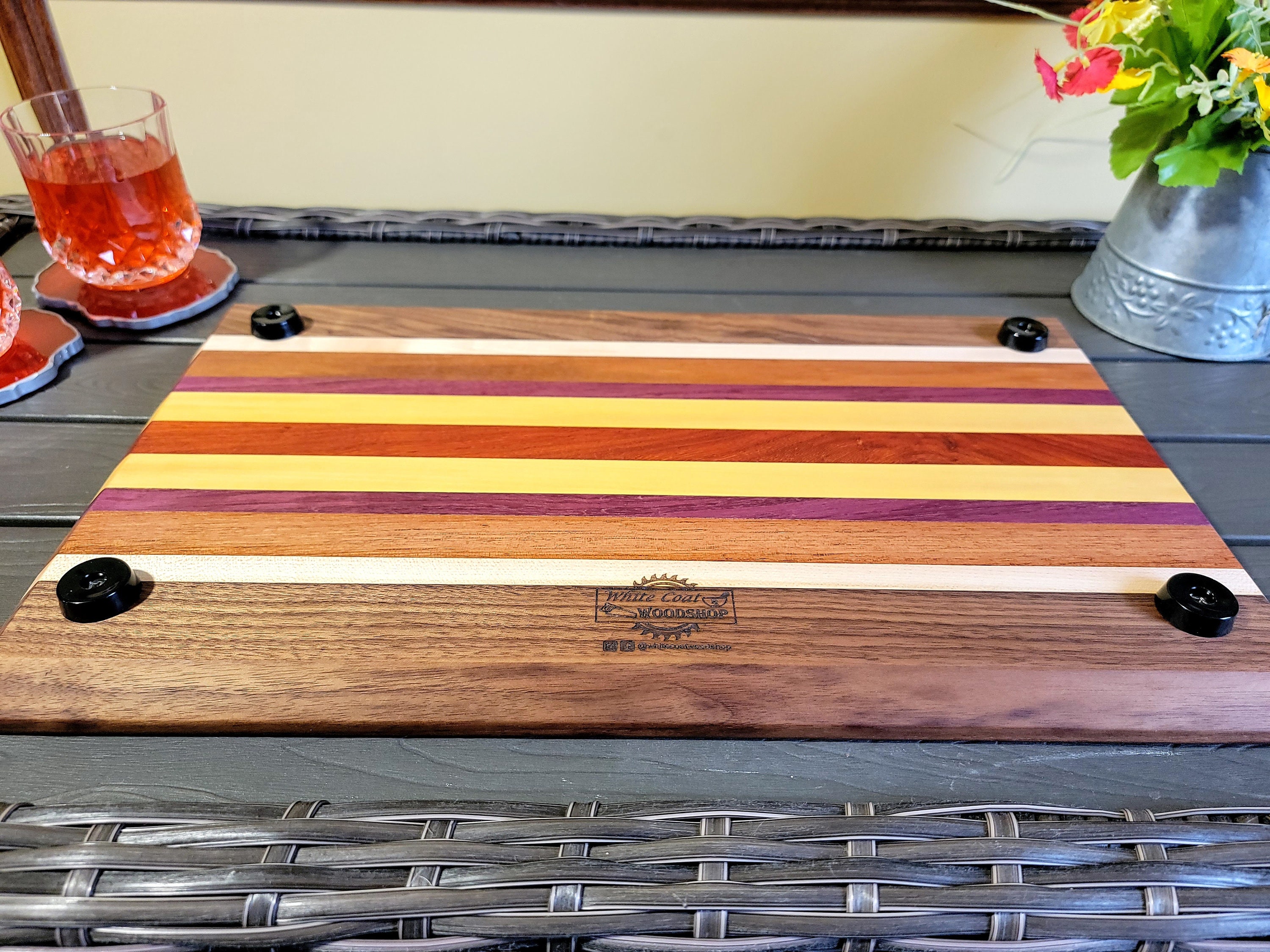 Large Edge Grain Exotic Wood Cutting Board Juice Groove, Rubber Feet ...