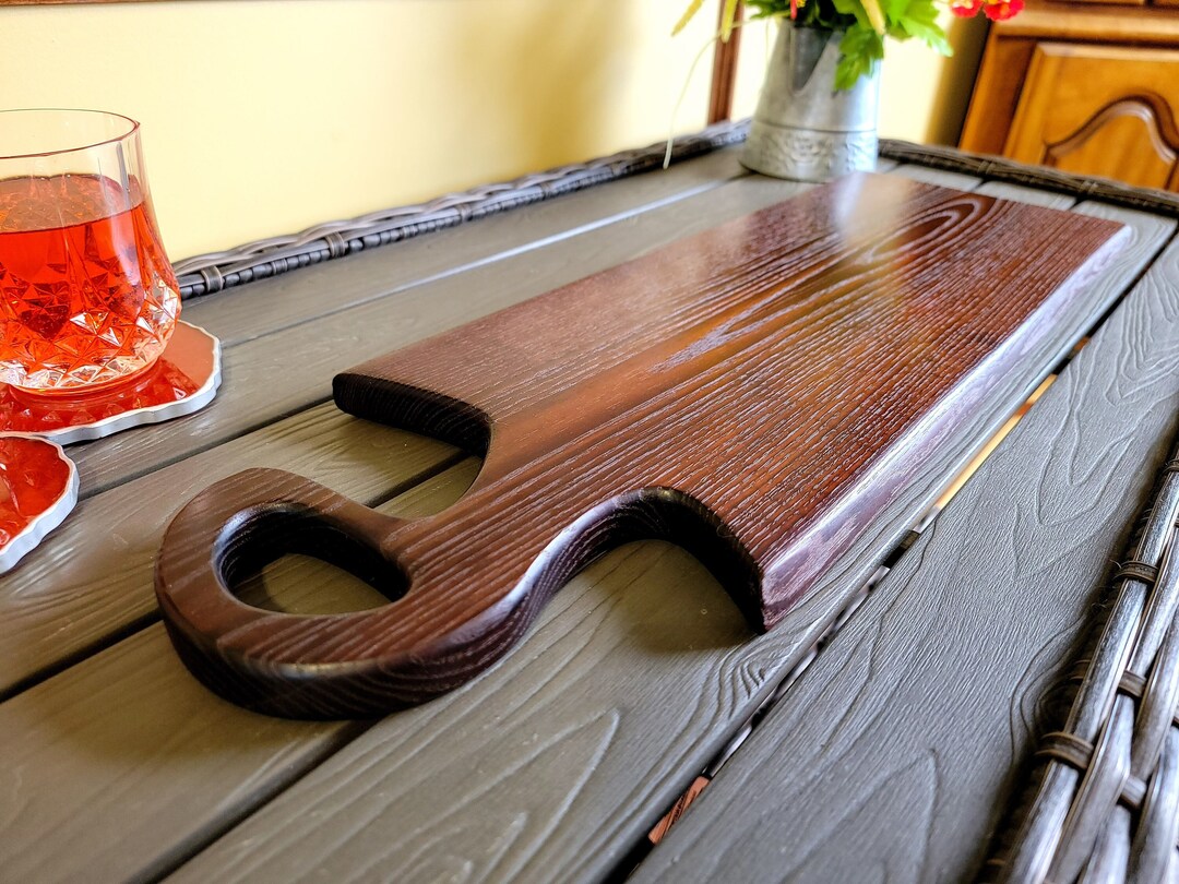 Large Roasted Ash Wood Charcuterie Board | Live Edge | Handle | Serving ...