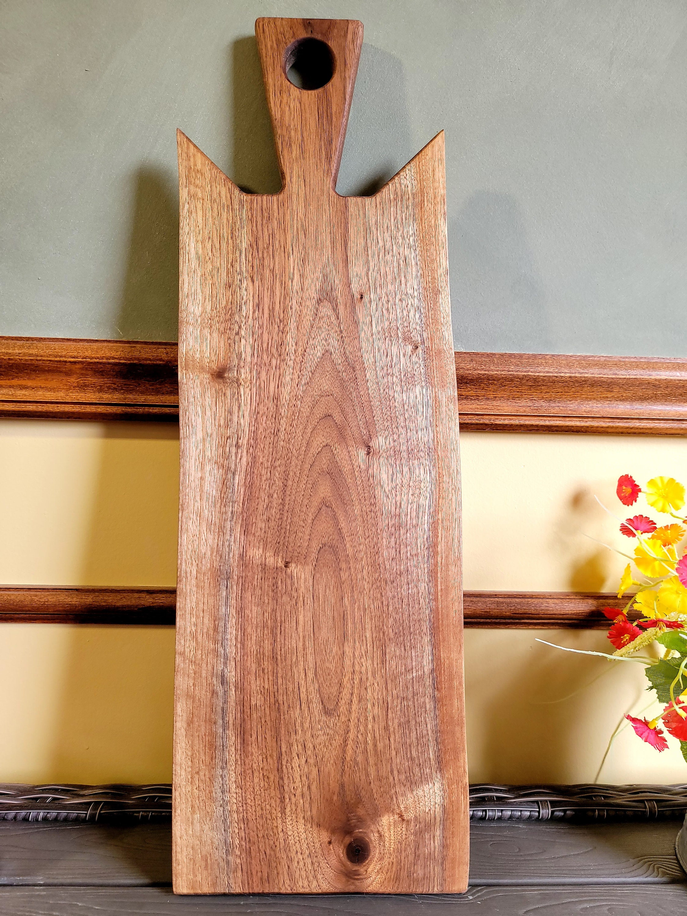 Large Black Walnut Wood Charcuterie Board | Live Edge | Handle ...