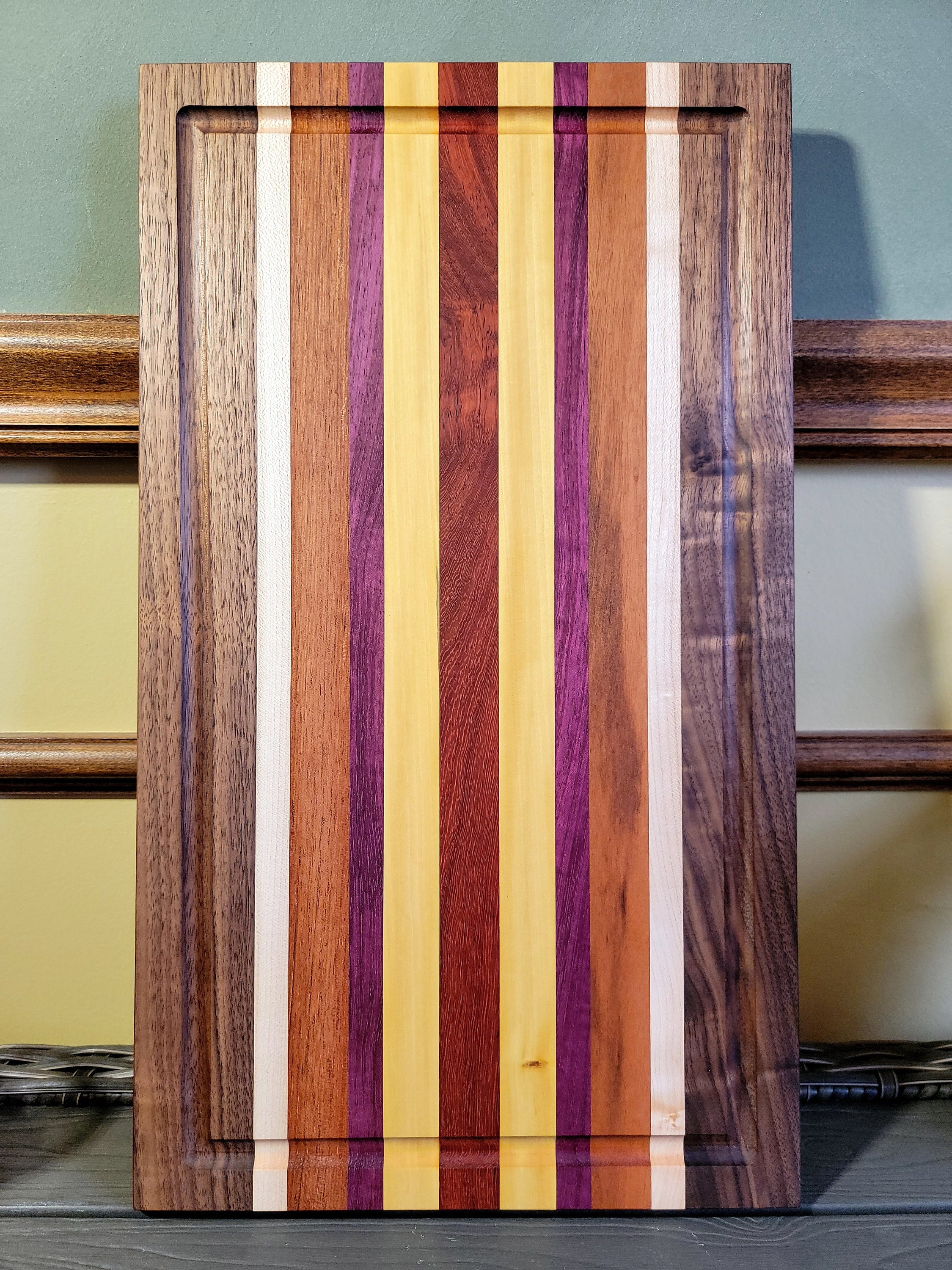 Large Edge Grain Exotic Wood Cutting Board Juice Groove, Rubber Feet ...