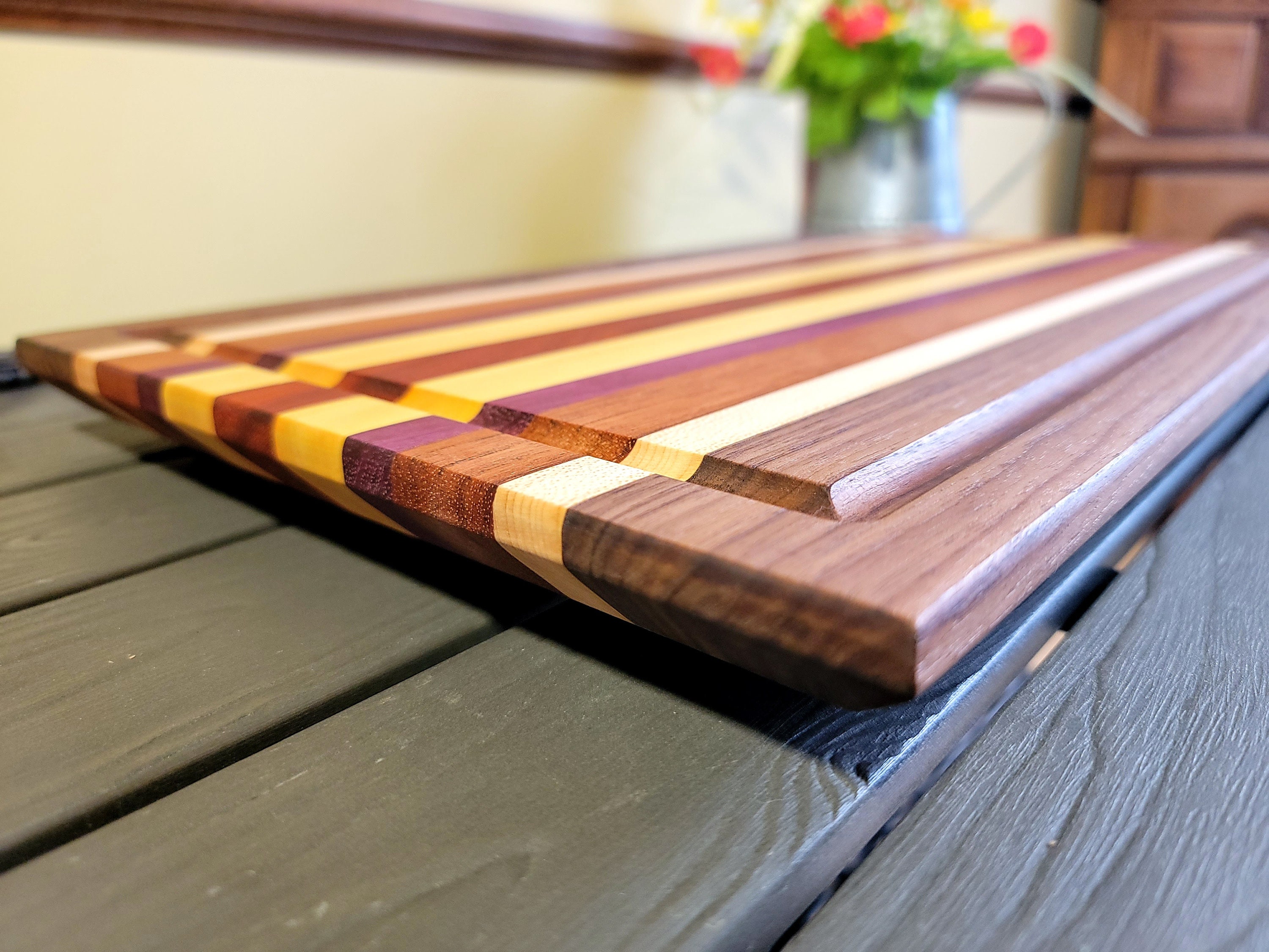 Large Edge Grain Exotic Wood Cutting Board Juice Groove, Rubber Feet ...