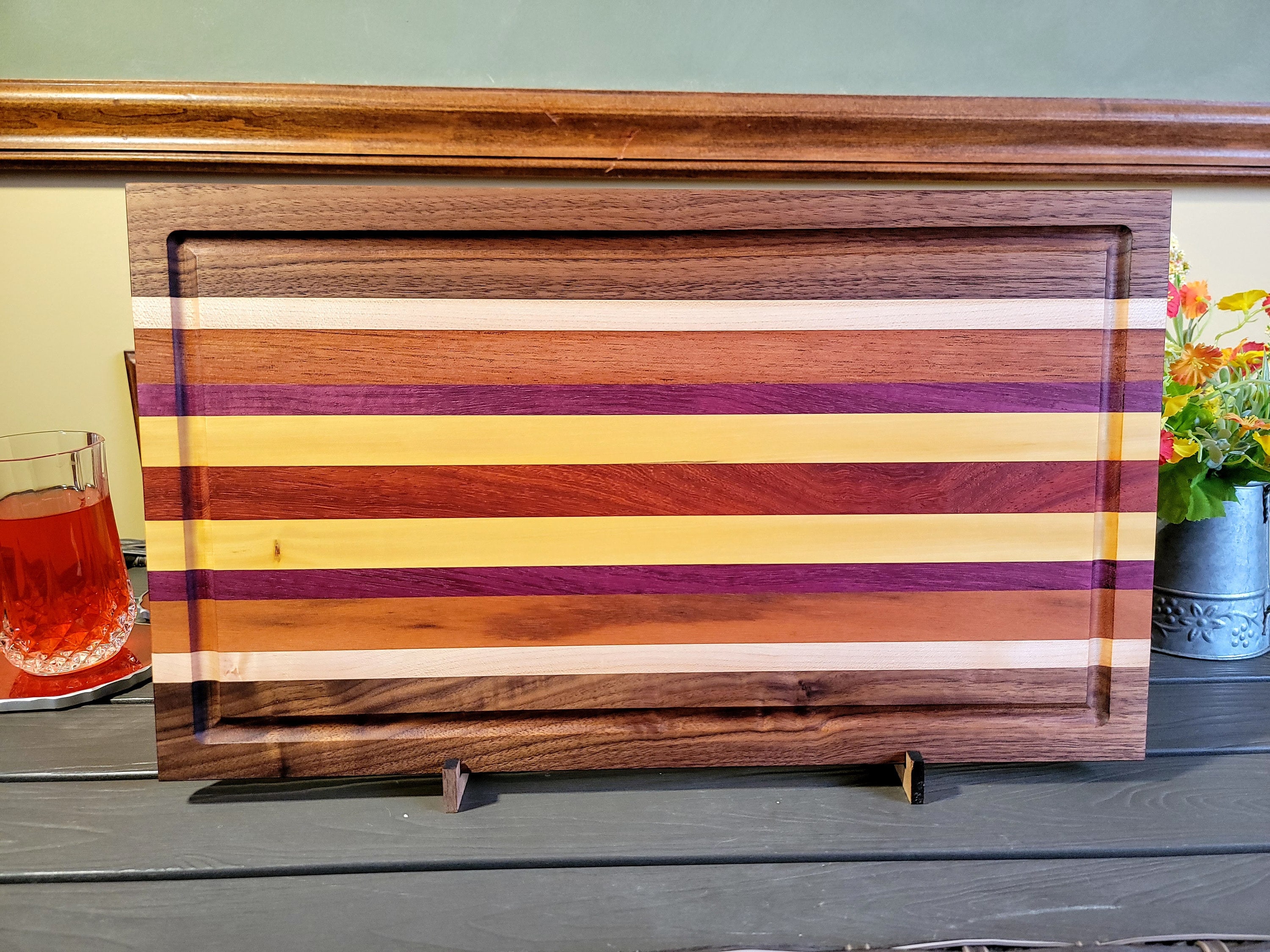 Large Edge Grain Exotic Wood Cutting Board Juice Groove, Rubber Feet ...
