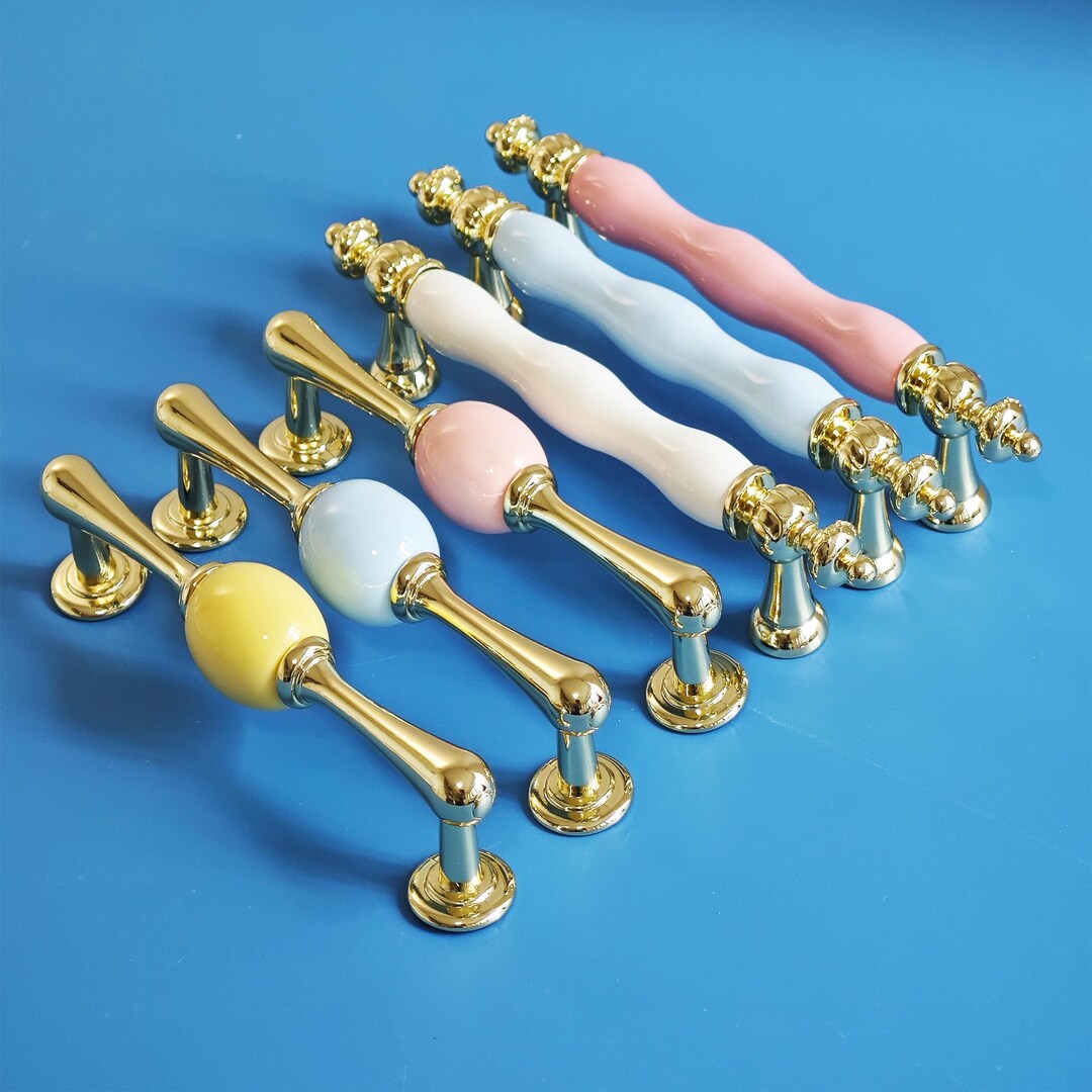 Colored Ceramic Cabinet Pulls, Gold Kitchen Drawer Handles - Etsy