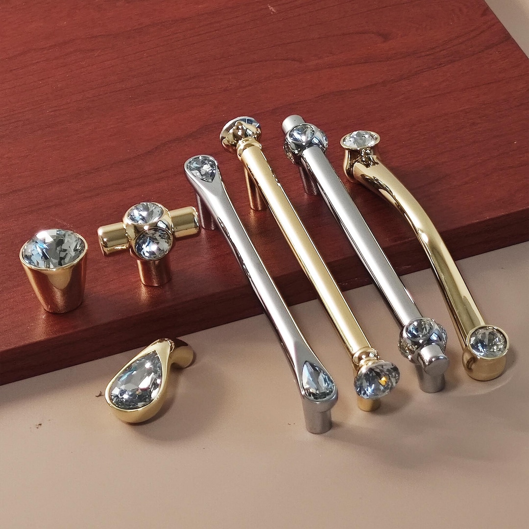 Gold Glass Crystal Cabinet Knob or Handle - Elegant Cupboard Hardware ...