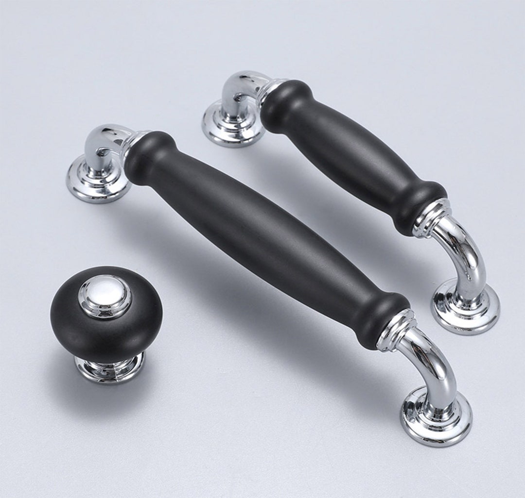 3.75" 5" Black Chrome Ceramic Cupboard Cabinet Pulls Handles Modern ...