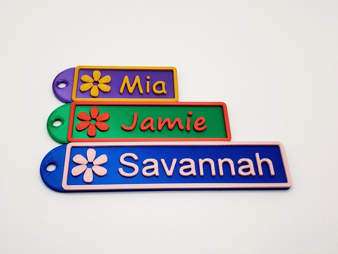 3D Printed Name Tags, Daisy Flower Symbol, Nametag Keychains, Backpack ...