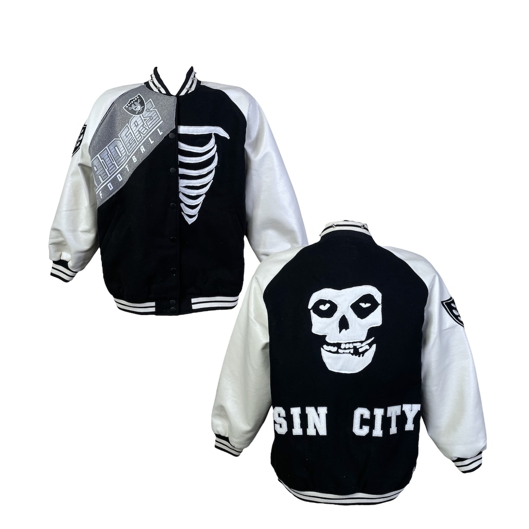 Misfits X Raiders Black & White Letterman Varsity Jacket womens XL ...