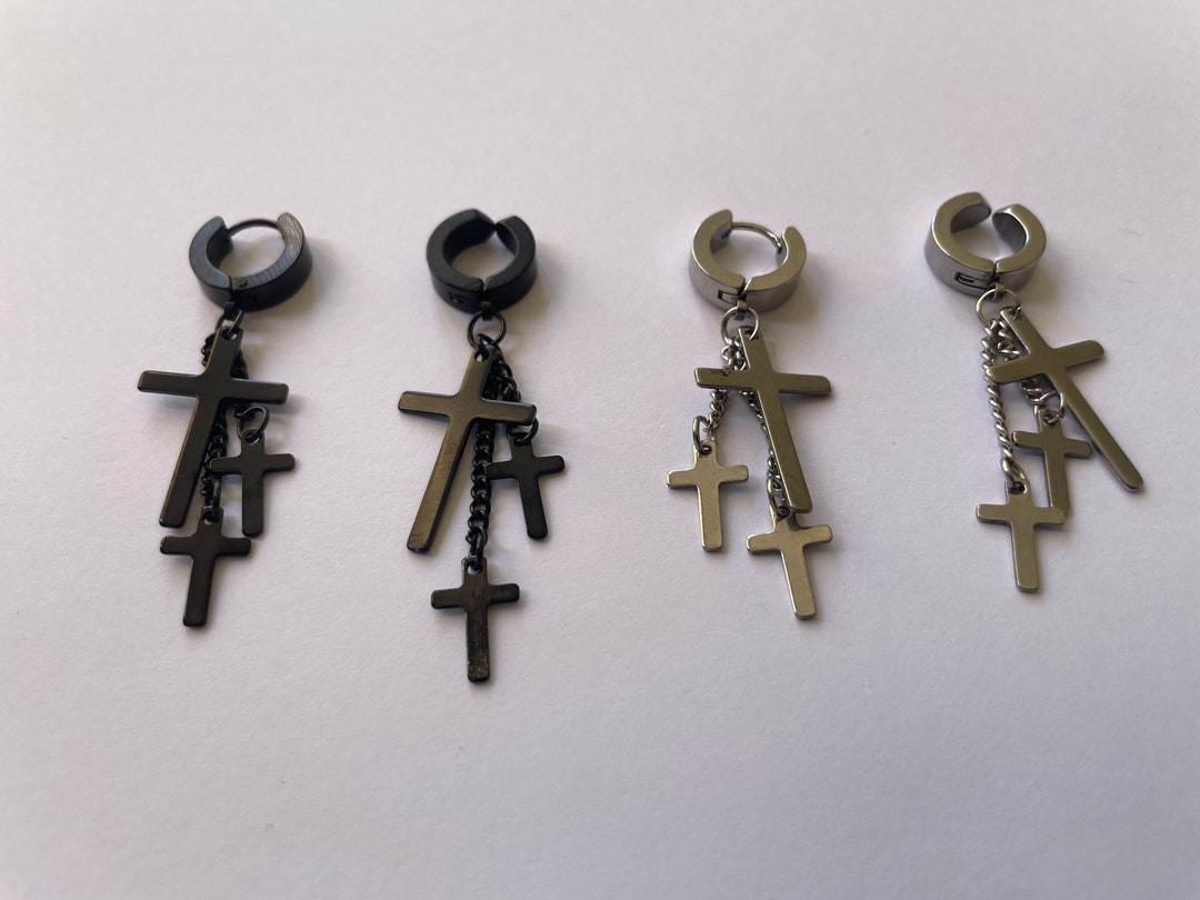 1pc Triple Crucifix Pendant Earring in Black or Silver Pendant Surgical ...