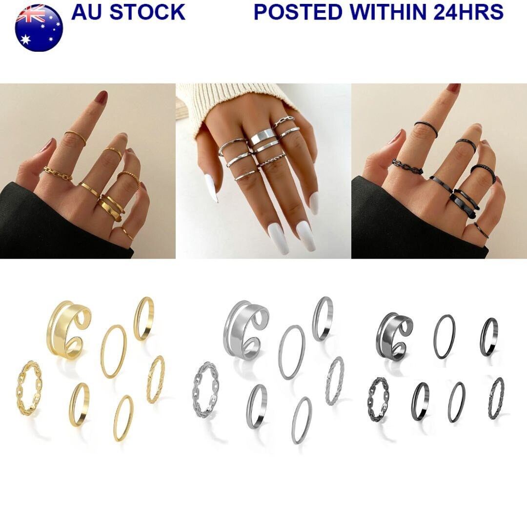 Minimalist Stackable Knuckle Rings in Gold, Silver or Gun Black 7 Piece ...