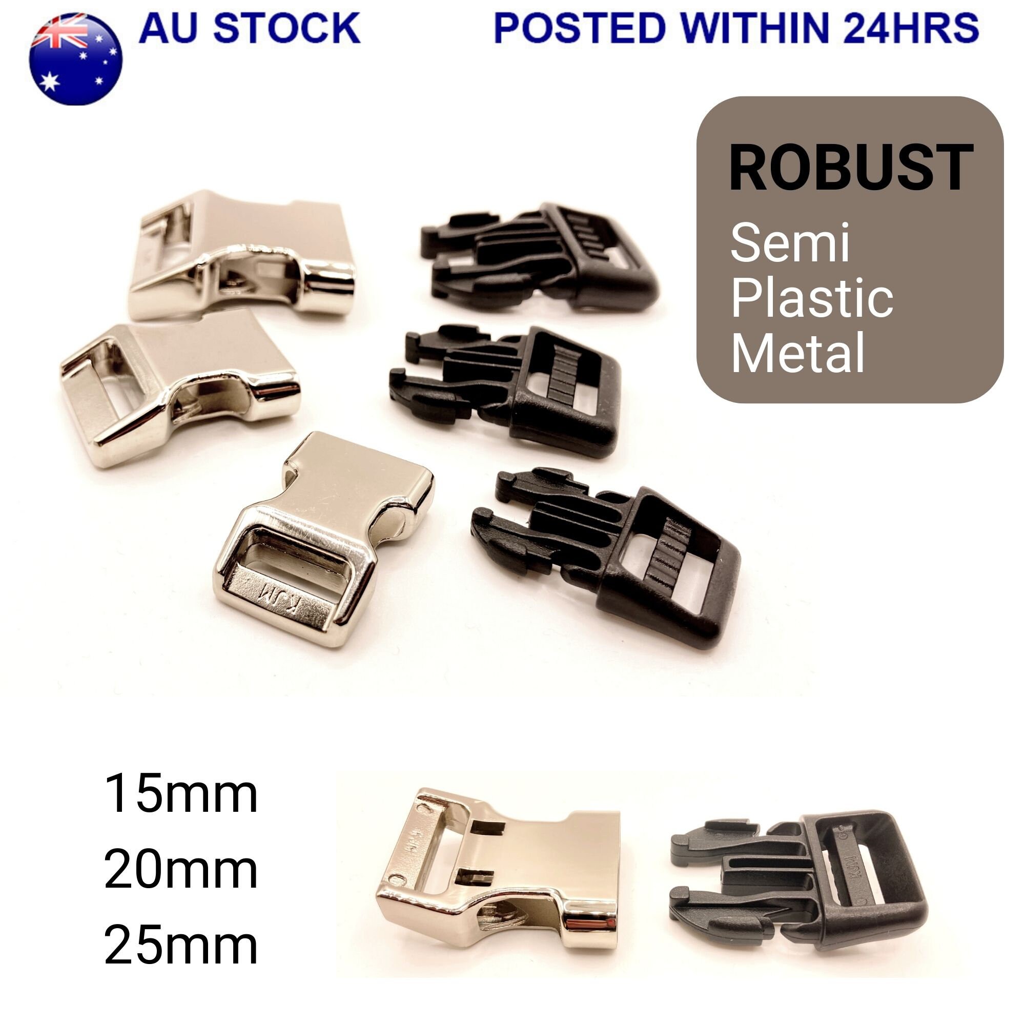 15mm 20mm or 25mm Semi Plastic (POM) Silver Quick Release Buckle ...