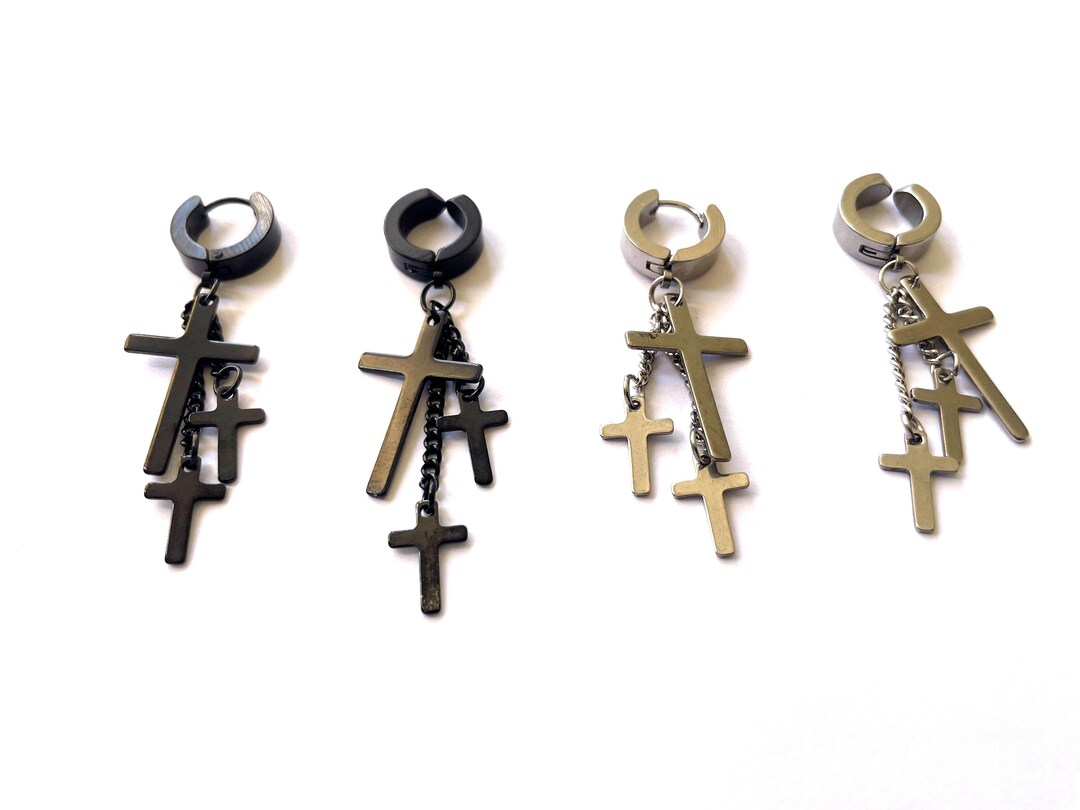1pc Triple Crucifix Pendant Earring in Black or Silver | Pendant ...