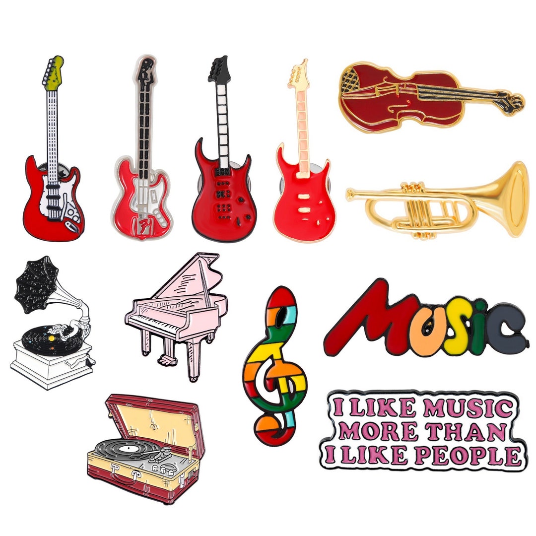 Music & Instrument Themed Enamel Lapel Pin Badges 34 Guitar, Piano ...