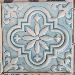 Set of 4 Turquoise Ceramic Tiles - Etsy