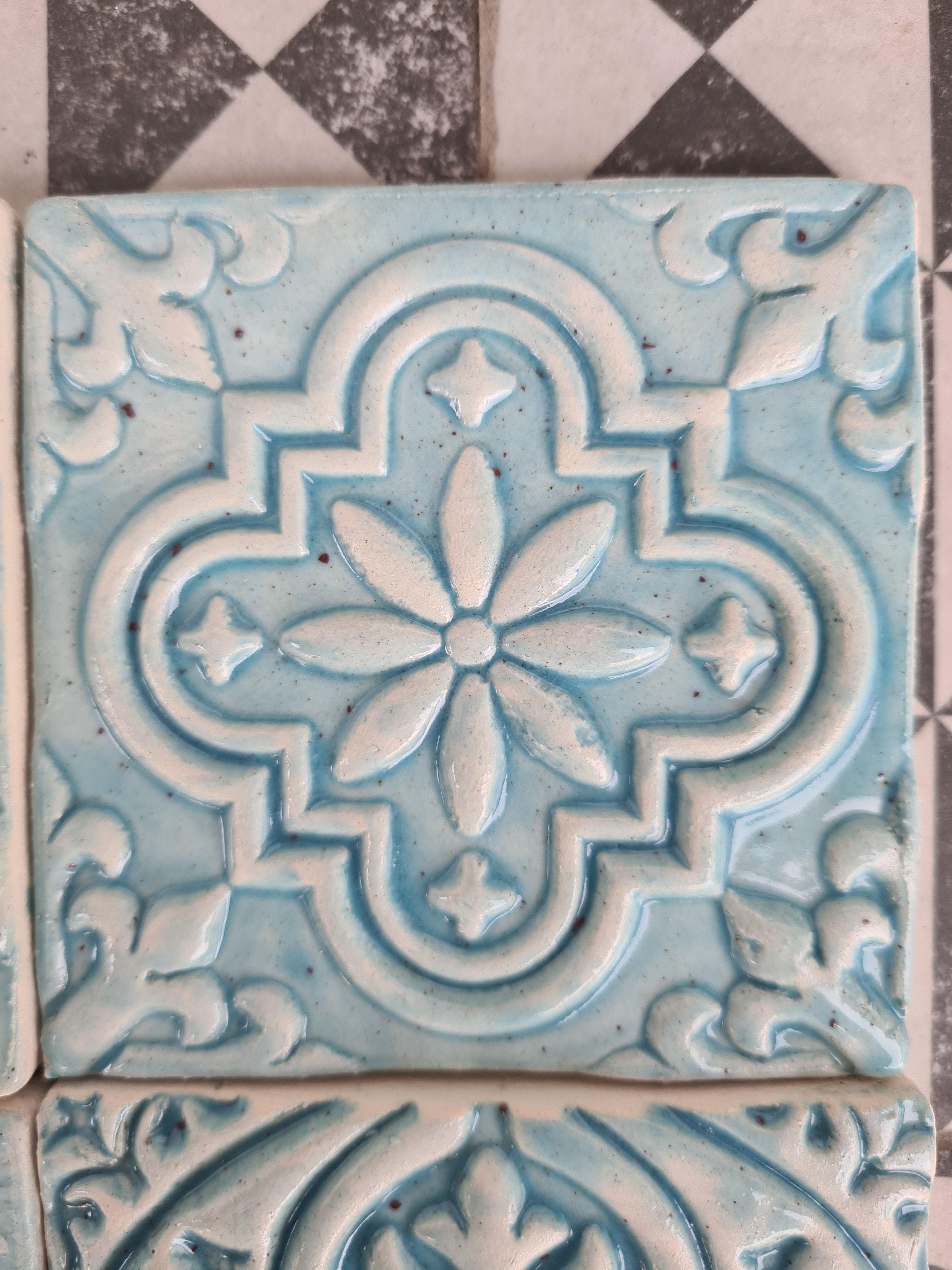 Set of 4 Turquoise Ceramic Tiles - Etsy