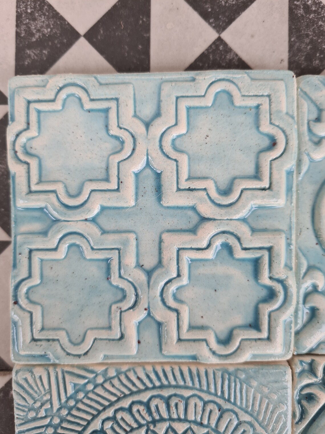 Set of 4 Turquoise Ceramic Tiles - Etsy