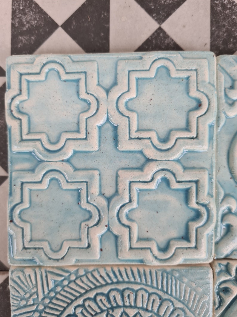 Set of 4 Turquoise Ceramic Tiles - Etsy