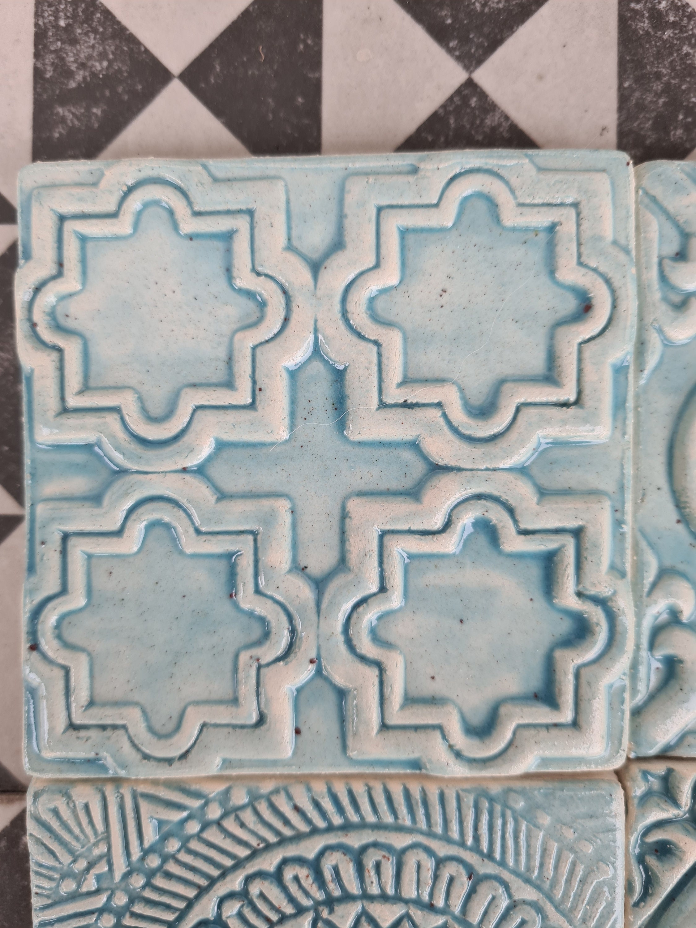 Set of 4 Turquoise Ceramic Tiles - Etsy