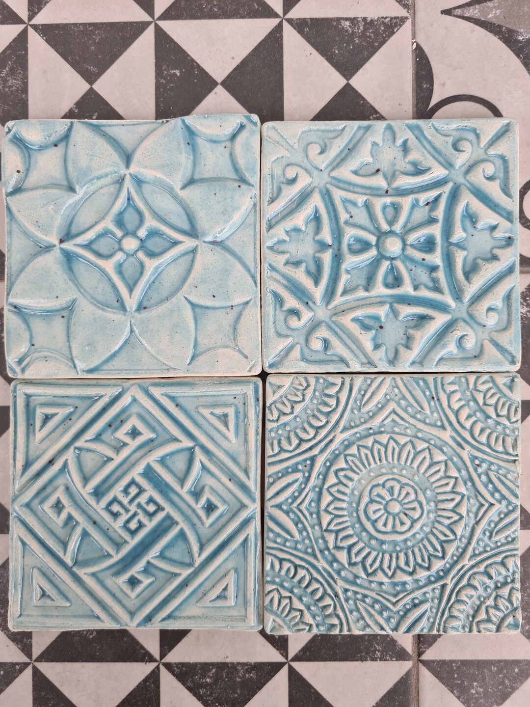 Set of 4 Turquoise Ceramic Tiles - Etsy