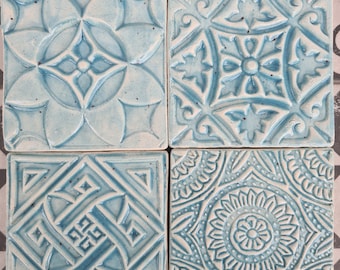 Set of 4 Turquoise Ceramic Tiles - Etsy