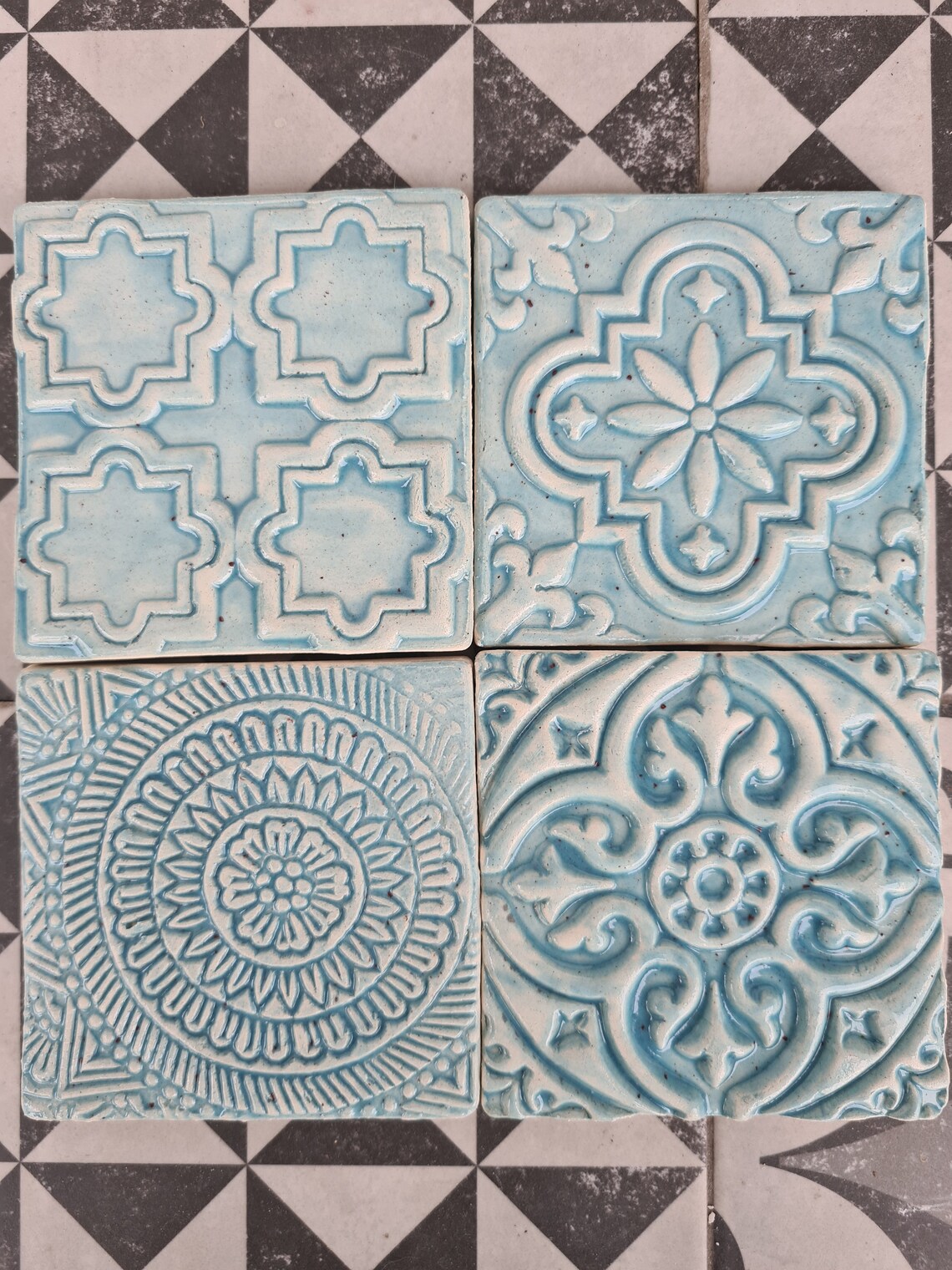 Set of 4 Turquoise Ceramic Tiles - Etsy