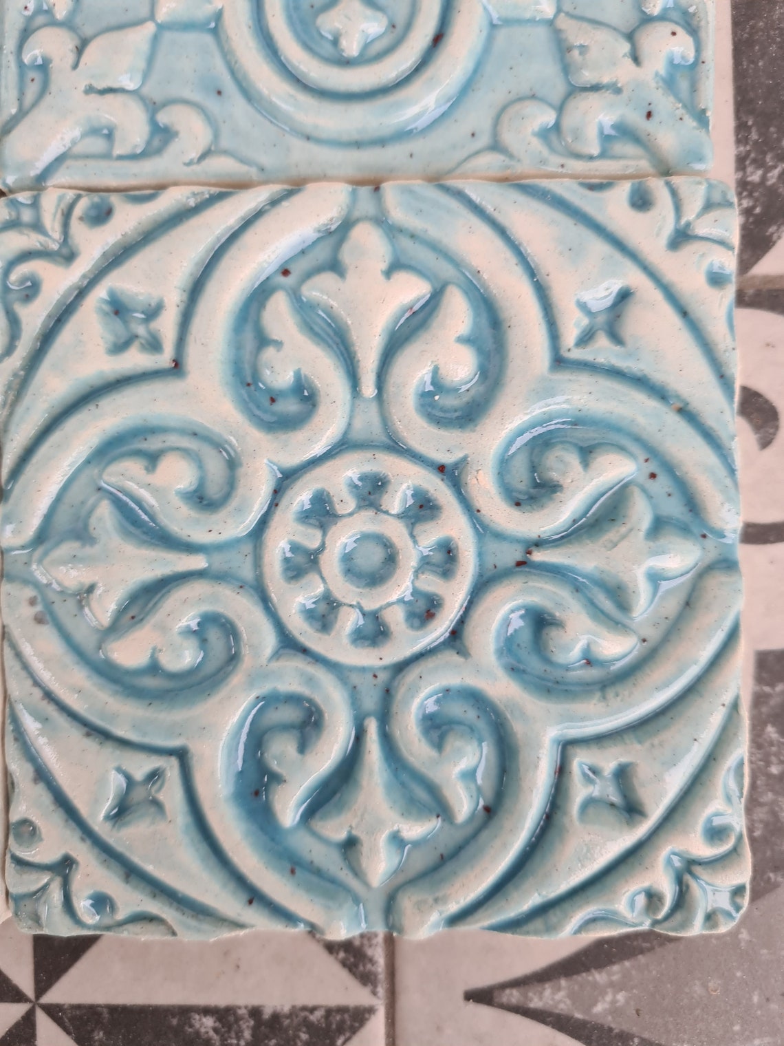 Set of 4 Turquoise Ceramic Tiles - Etsy