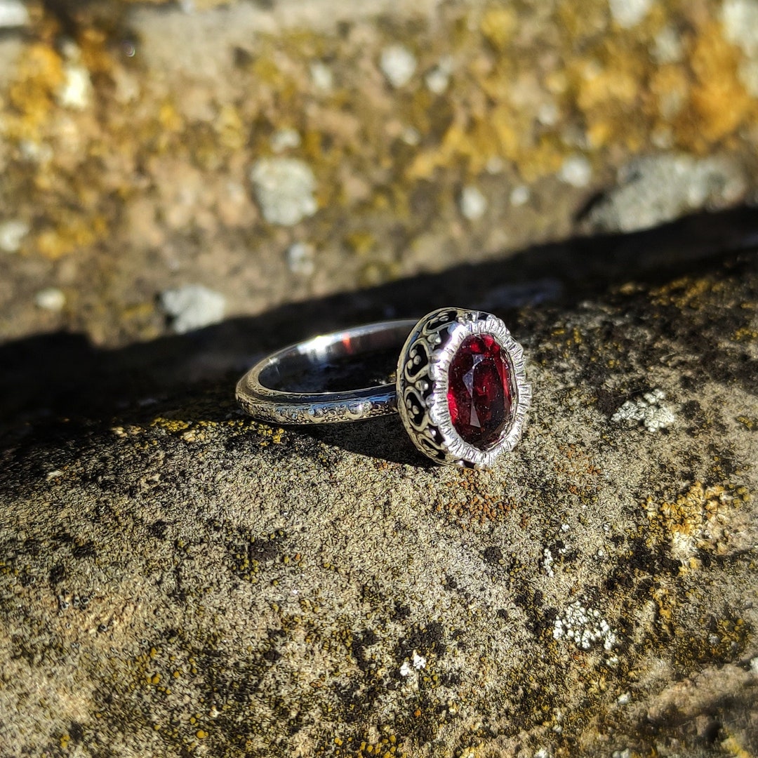 Garnet Gothic Medieval Ornate Crown Ring Sterling Silver 925 Inspired ...