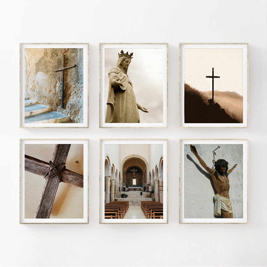 PRINTS - Set of 6 - NEW Rustic Virgin Mary Jesus Worship Holy Cross ...