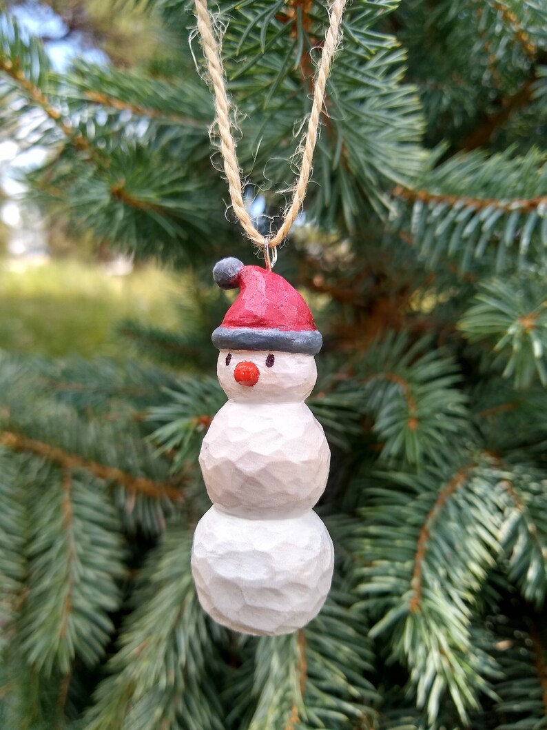 Hand Carved Snowman Wooden Ornament Cute Snowman Hand - Etsy