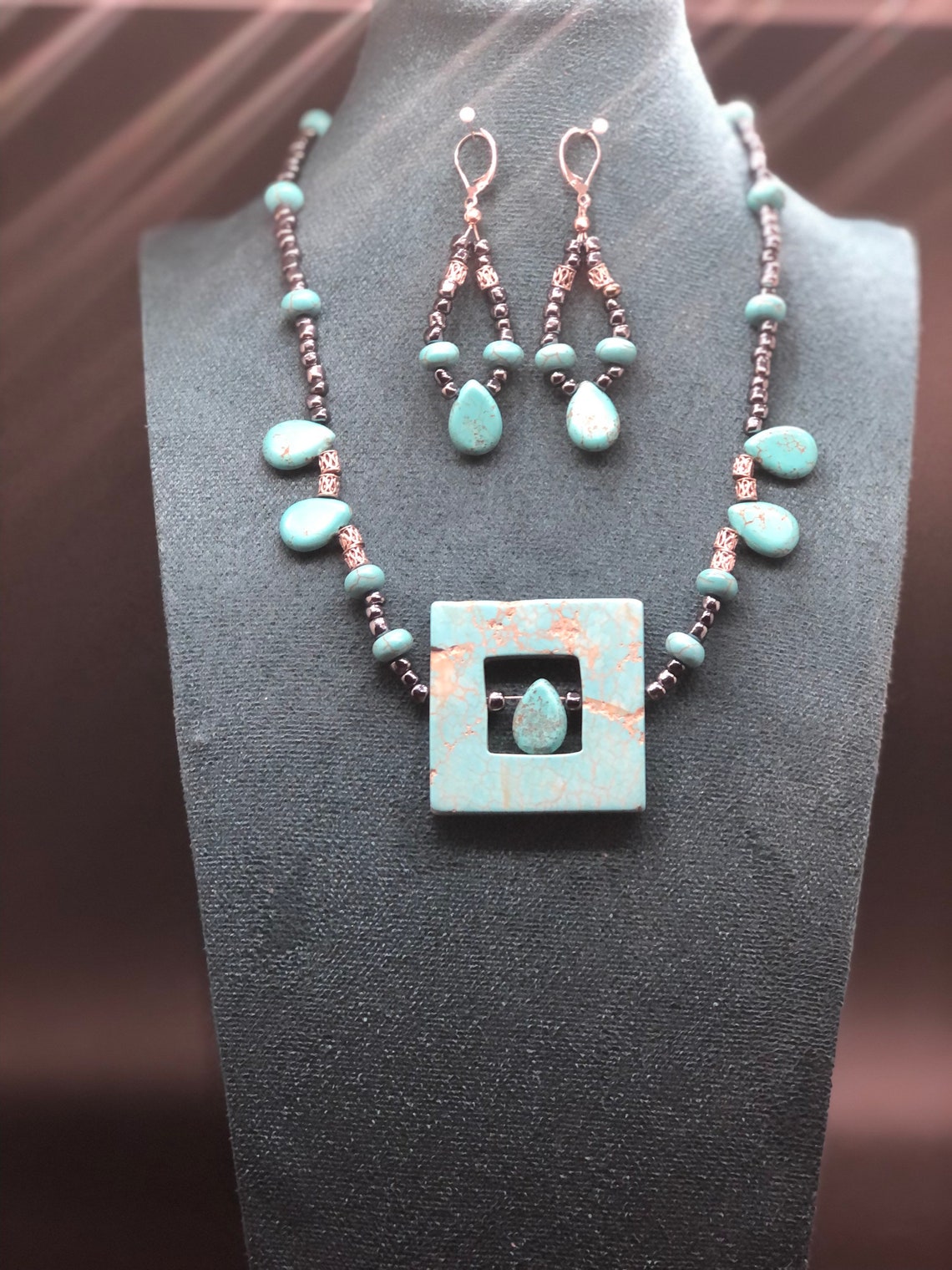 Turquoise Necklace and Earrings Set - Etsy