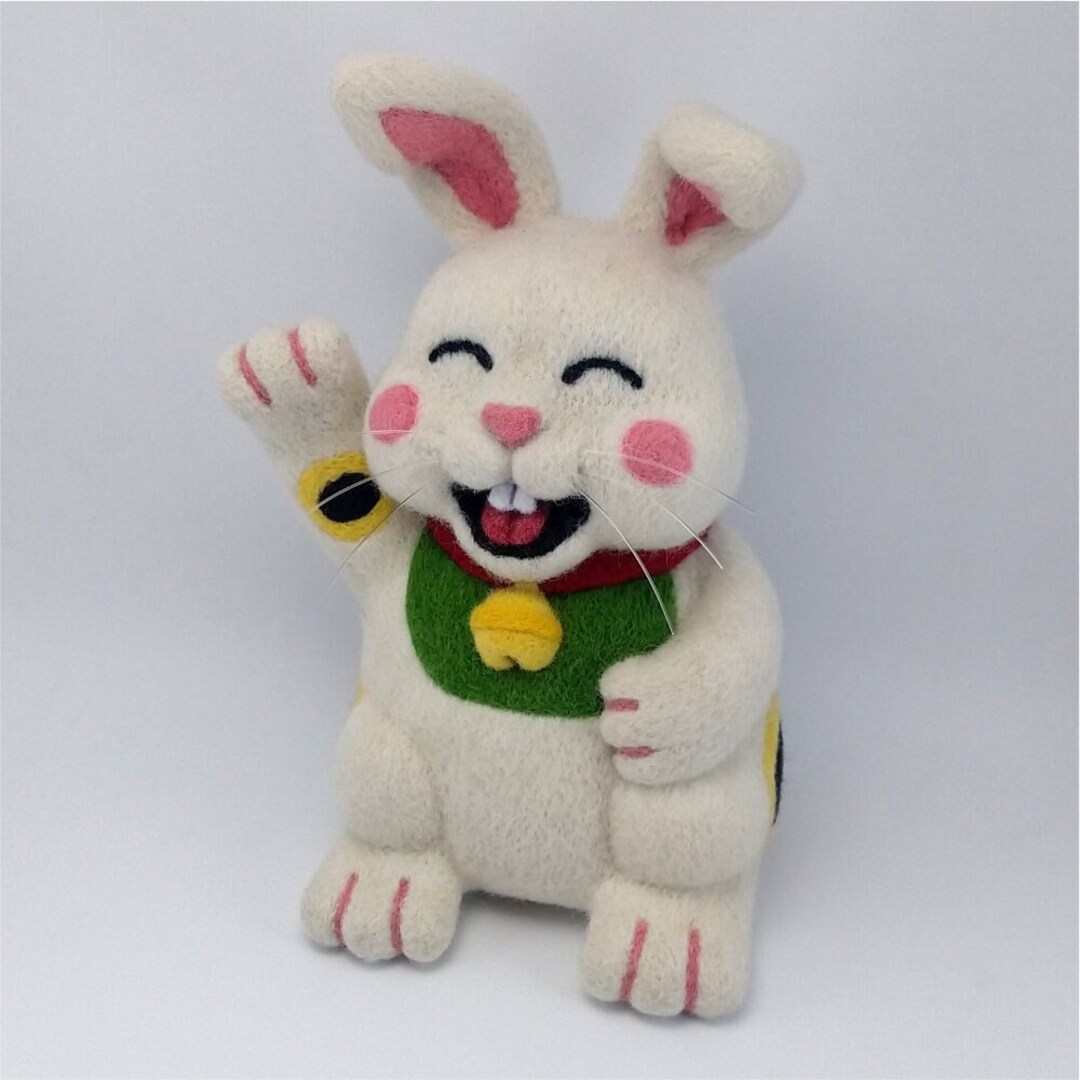 Maneki Neko, Wool Felt Lucky Rabbit, Rabbit Sculpture 17cm High - Etsy