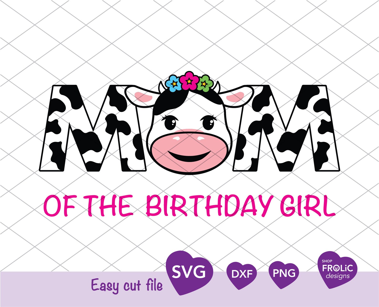 Mom Cow SVG, Cow Print SVG, Mom of the Birthday Girl SVG Dxf, Family ...