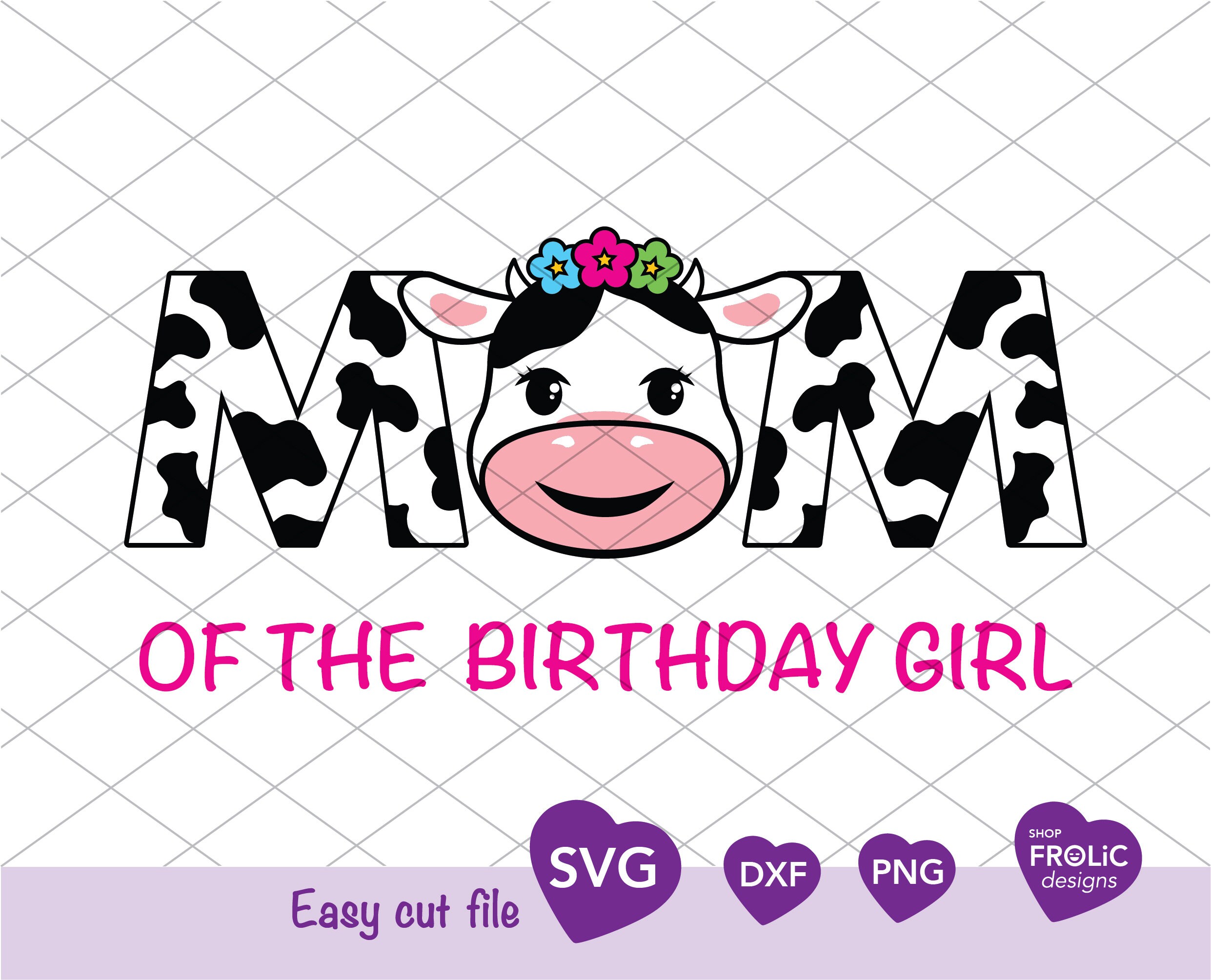 Mom Cow SVG, Cow Print SVG, Mom of the Birthday Girl SVG Dxf, Family ...