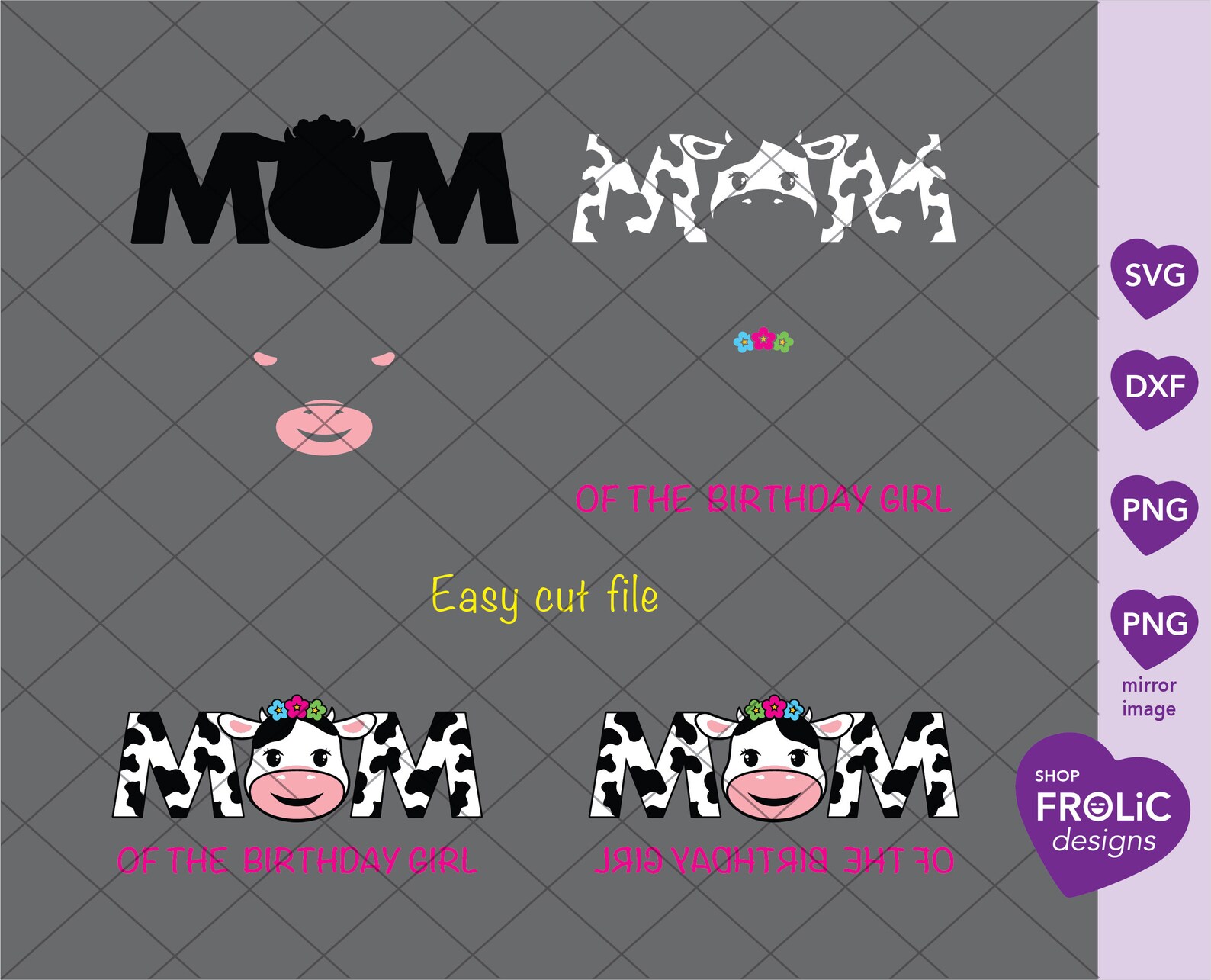 Mom Cow SVG, Cow Print SVG, Mom of the Birthday Girl SVG Dxf, Family ...